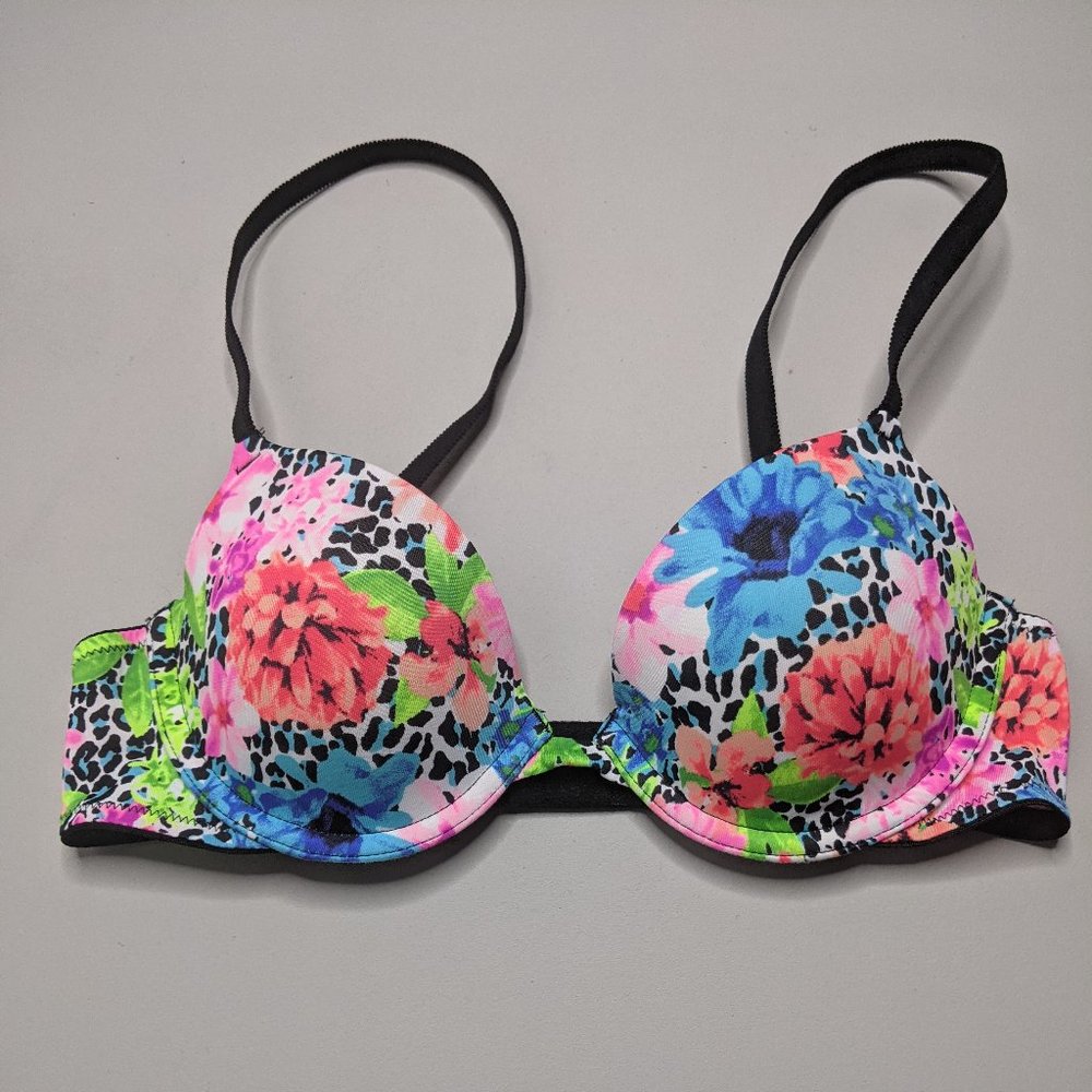 Floral Flower Cheetah Print Pattern Cup Bra Demi-Bust… - Gem